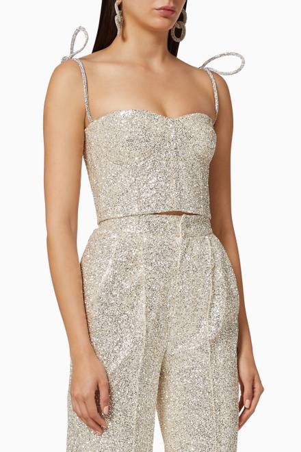 Shop Mach&Mach White Puff-Sleeve Glitter Corset Top for Women | Ounass UAE