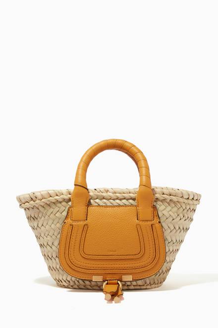 Shop Chloé Brown Small Marcie Basket Bag in Raffia & Grained Calfskin ...