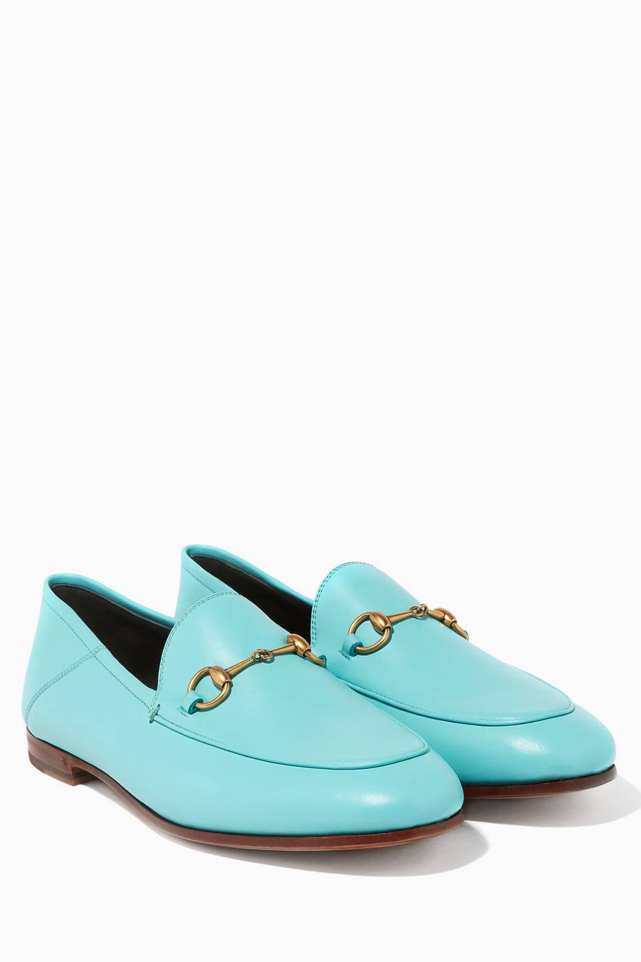 Shop Luxury Gucci Light-Blue Brixton Leather Loafers | Ounass KSA